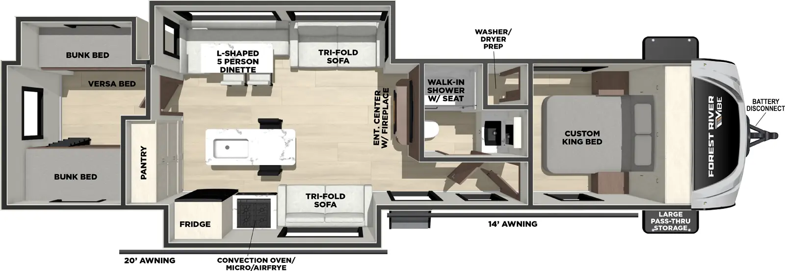 2026 Vibe 3400BH Floorplan - Forest River RV